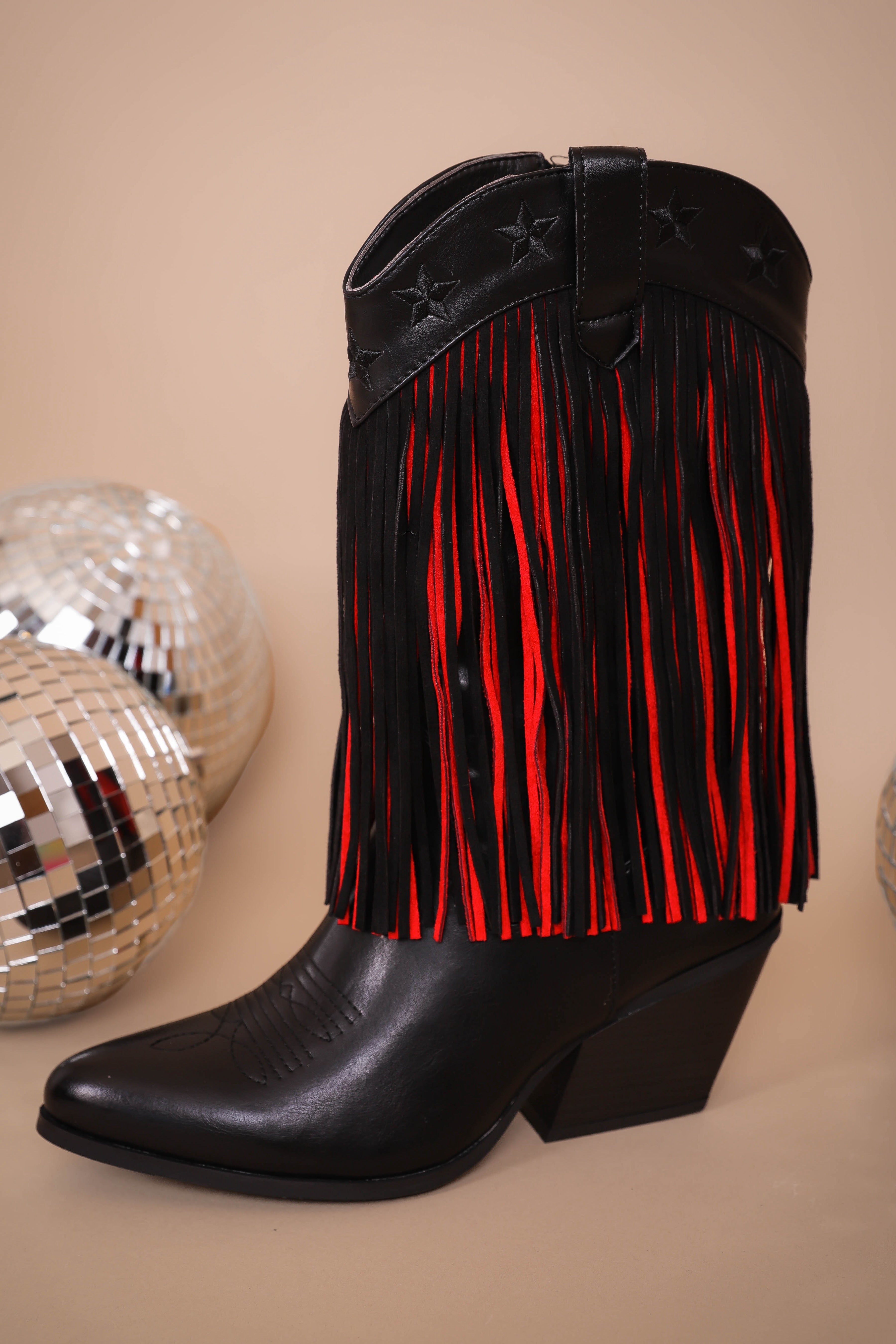Women's Fringe Western Boots- Women's Black And Red Cowboy Boots- OLEM ...