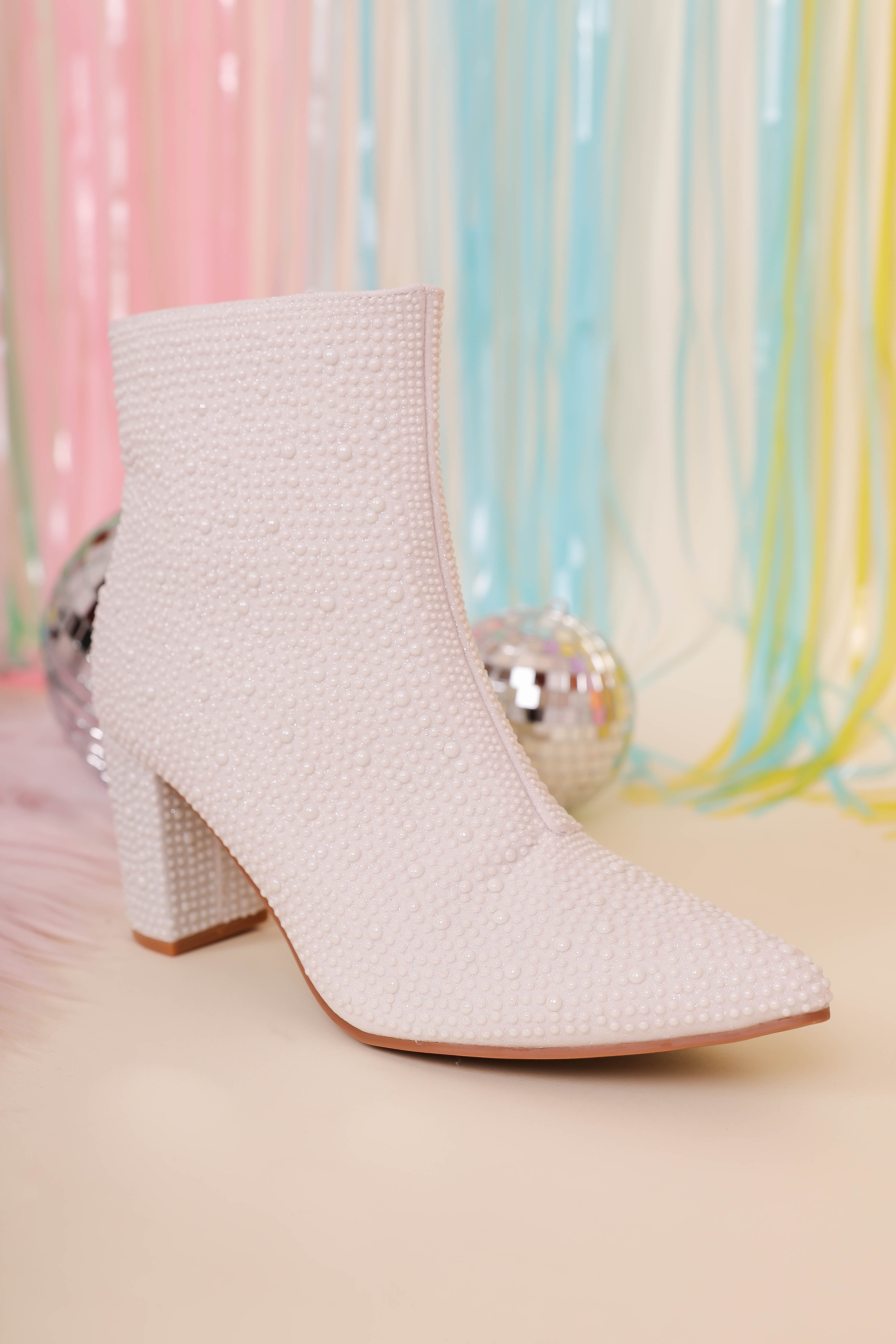 White Pearl Boots- Pearl Booties- White Concert Boots- Iceberg 12 Boots ...