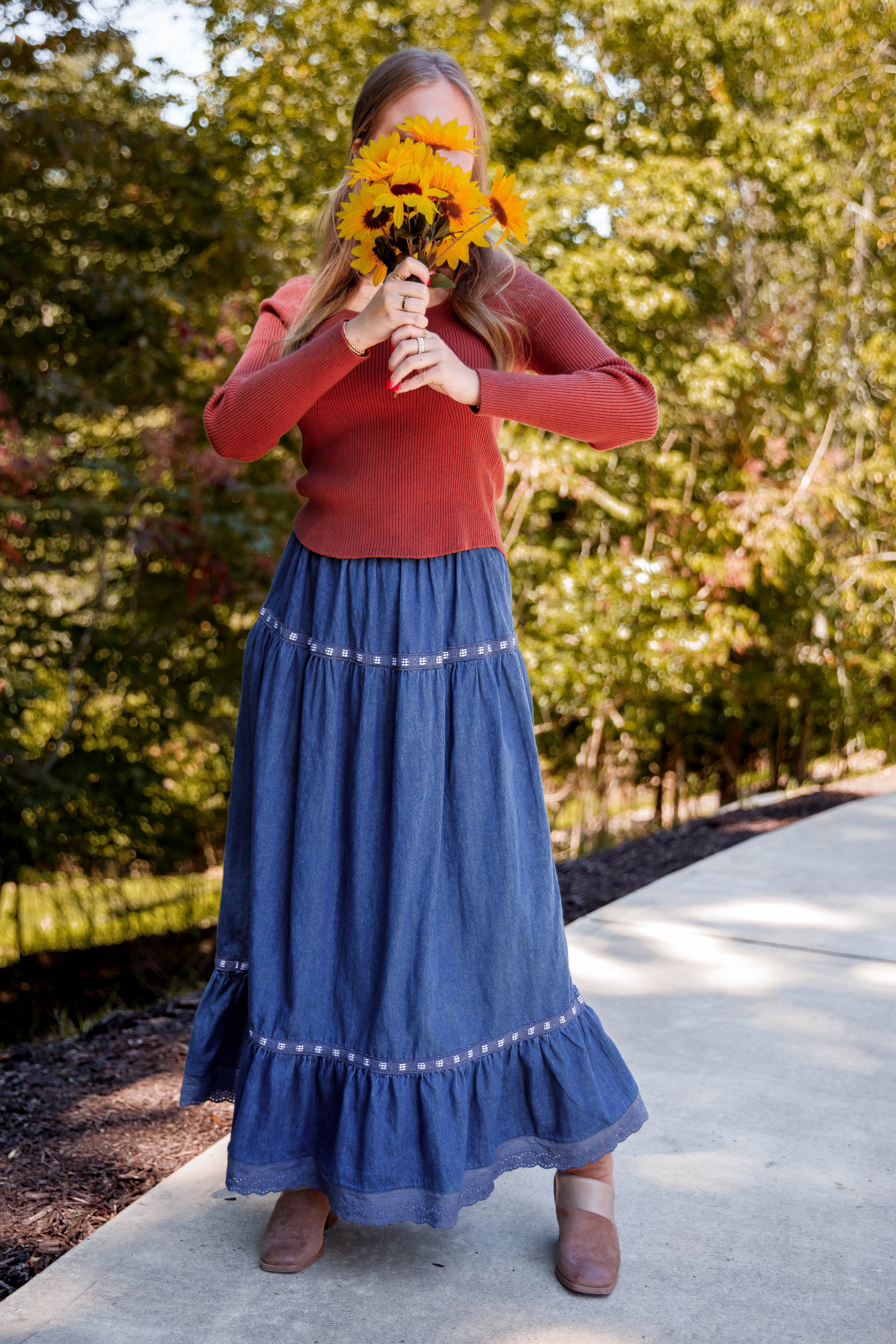 Denim Maxi Skirt- Women's Stylish Denim Maxi Skirt- Creamon Denim Skirt ...